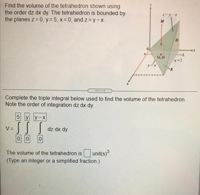 Solved Find the volume of the tetrahedron shown using the | Chegg.com