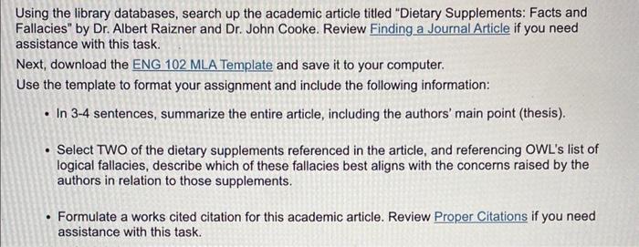 Using the library databases, search up the academic | Chegg.com