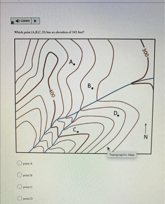Solved which point A B C D has an elevation of 345 feet? | Chegg.com