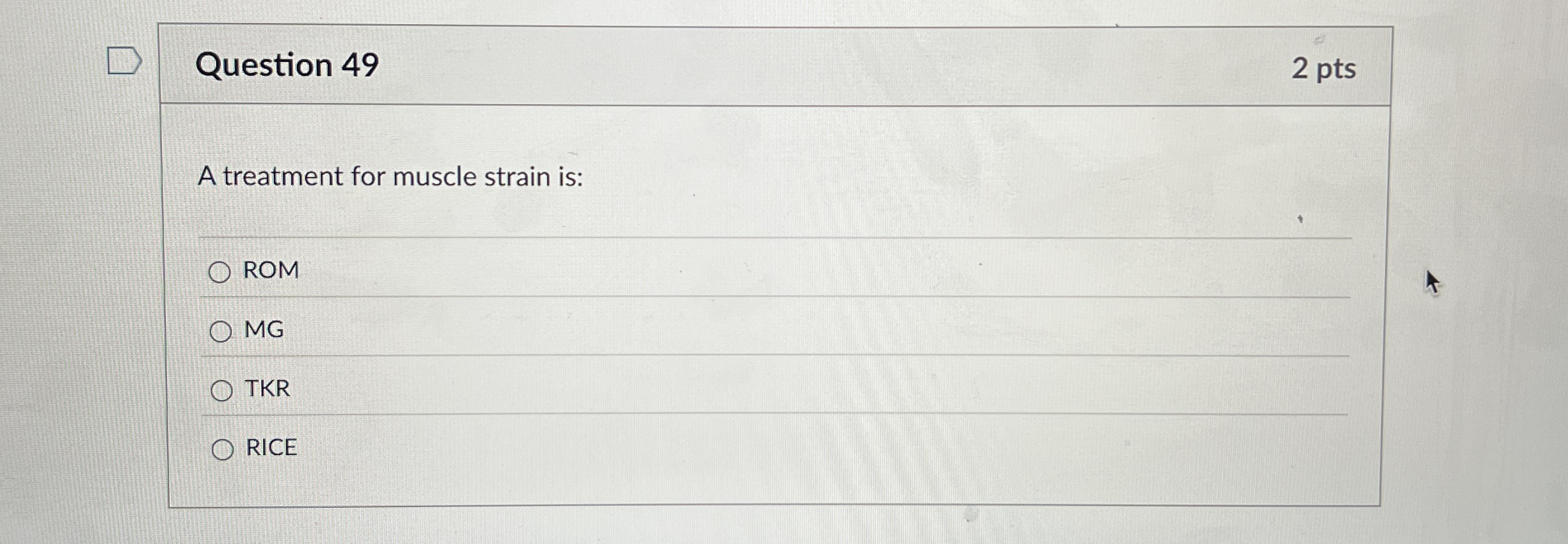 Solved Question 492 ﻿ptsA treatment for muscle strain | Chegg.com