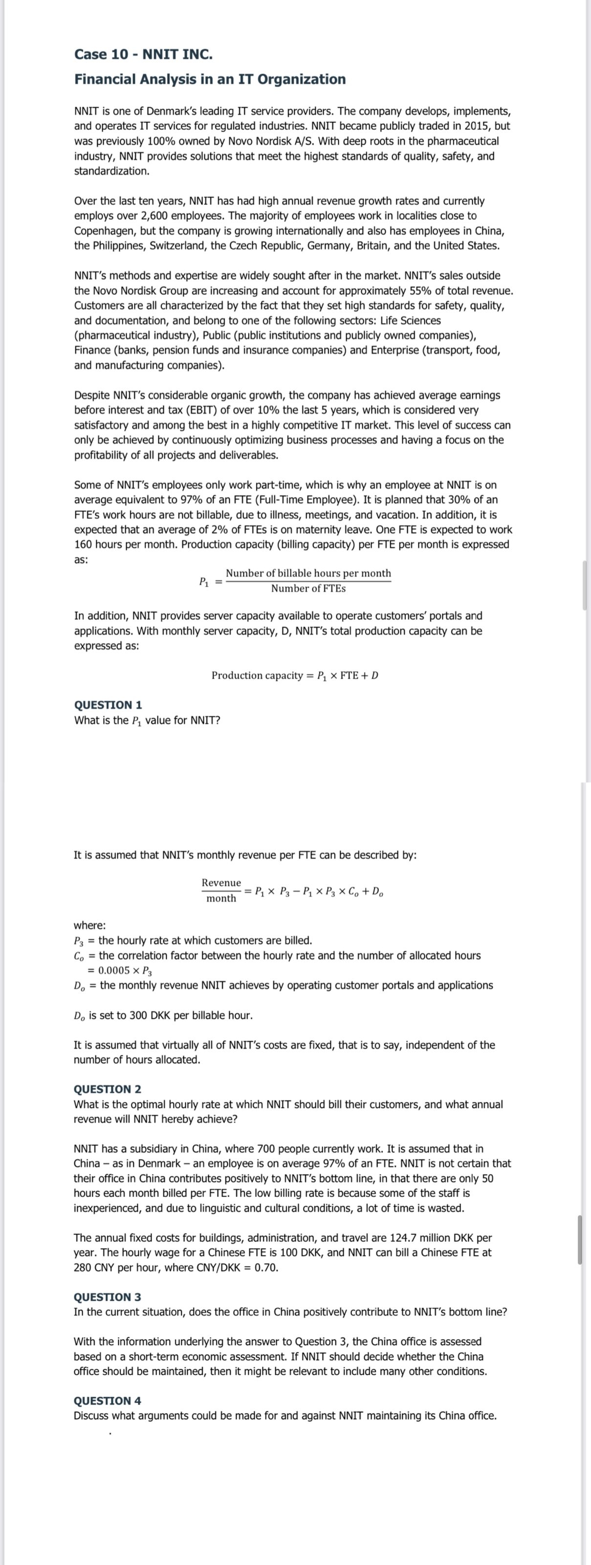 Solved Case 10 - ﻿NNIT INC.Financial Analysis in an IT | Chegg.com