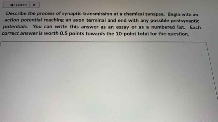 Solved Describe the process of synaptic transmission at a | Chegg.com