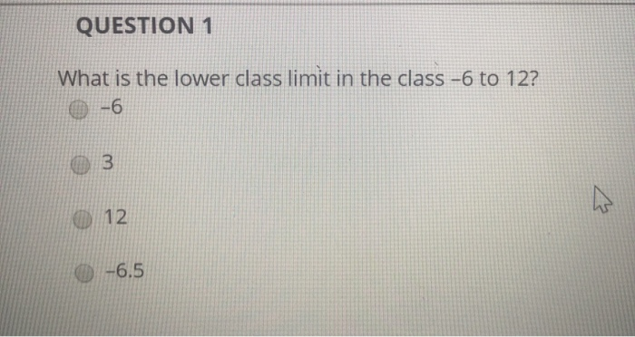 Solved QUESTION 1 What is the lower class limit in the class | Chegg.com