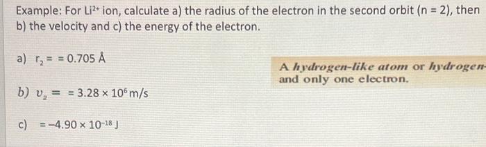Solved Example For Li2 Ion Calculate A The Radius Of The