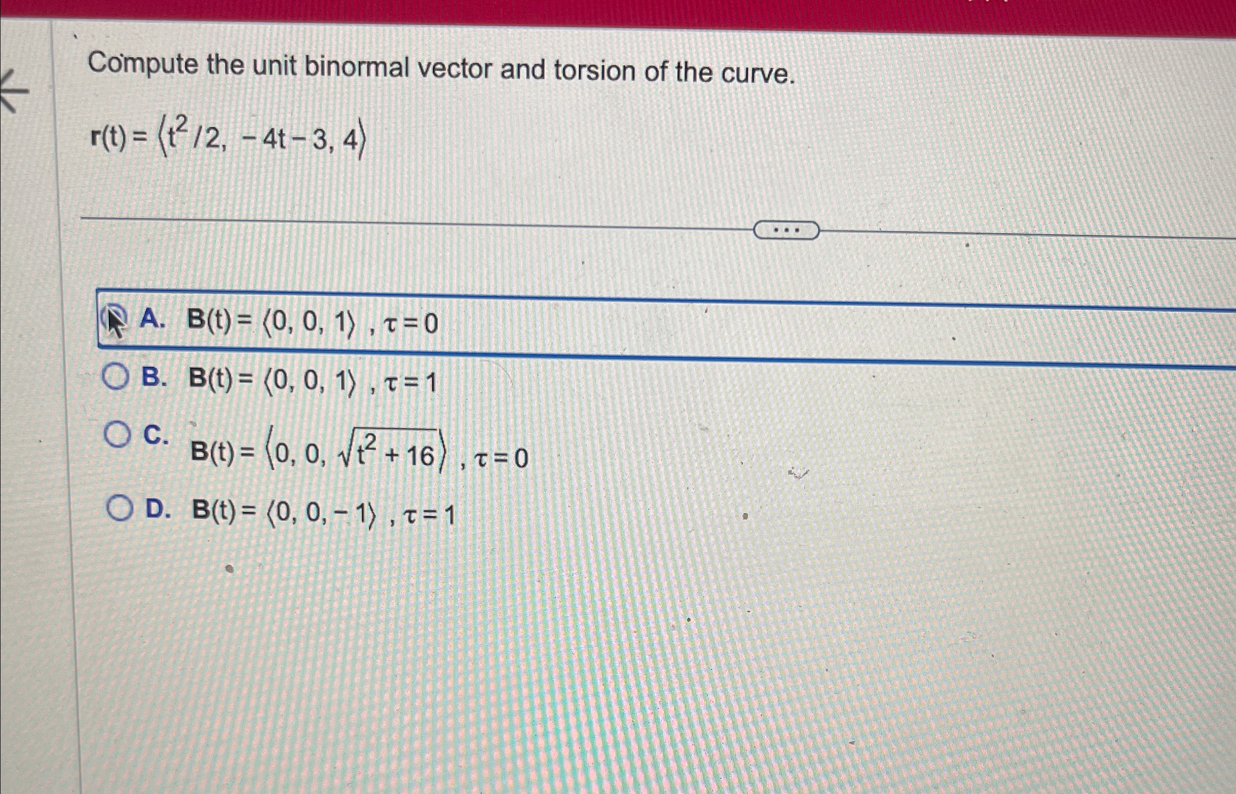 Solved Compute the unit binormal vector and torsion of the | Chegg.com