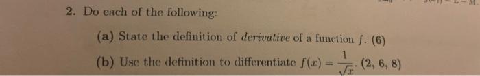 Solved 2. Do each of the following: (a) State the definition | Chegg.com