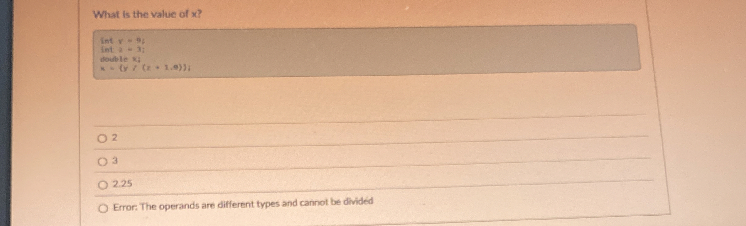 Solved What is the value of x ?int y=9;int z=3;dowke *s?x | Chegg.com