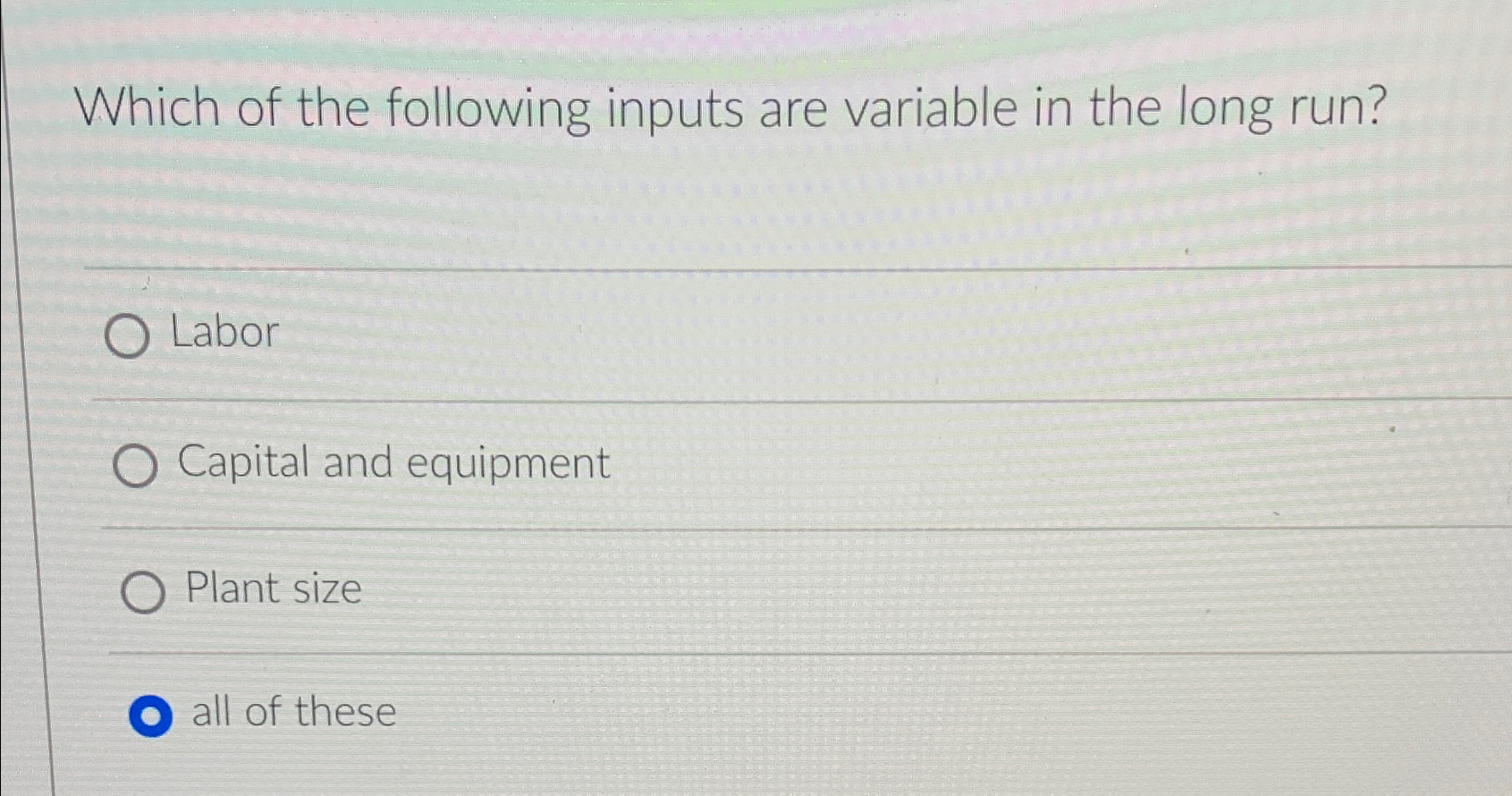 Solved Which of the following inputs are variable in the | Chegg.com