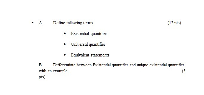 Solved Define following terms. (12 pts) Existential | Chegg.com