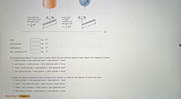 Solved four objects -a hoop, a salid cyinder, a solid | Chegg.com