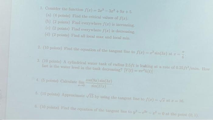 Solved 1. Consider the function f(x)=2x3−3x2+9x+5. (a) (4 | Chegg.com