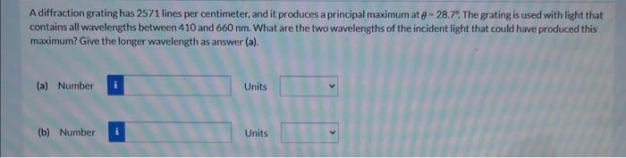 Solved A Diffraction Grating Has 2571 Lines Per Centimeter