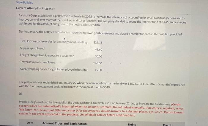 Solved Current Attempt in Progress Sarasota Corp. | Chegg.com