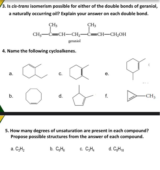 Solved 3. Is cis-trans isomerism possible for either of the | Chegg.com