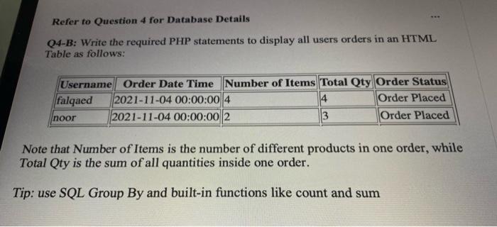 Solved Question 4 MySQL/PHP Assume you have an ORDERS | Chegg.com