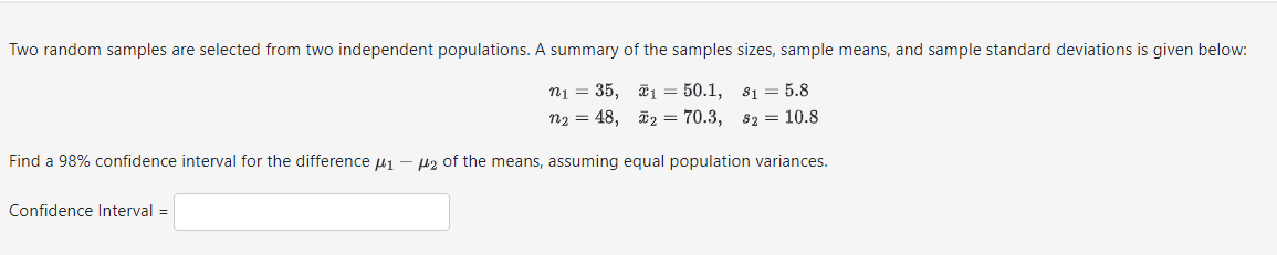 Solved Two random samples are selected from two independent | Chegg.com