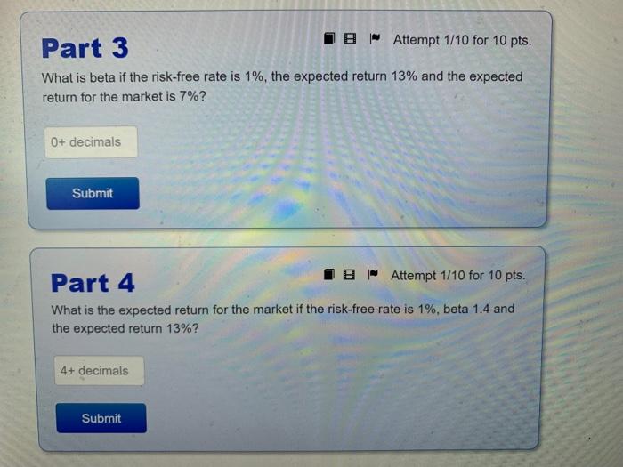 Solved Intro Use the expected return-beta equation from the | Chegg.com