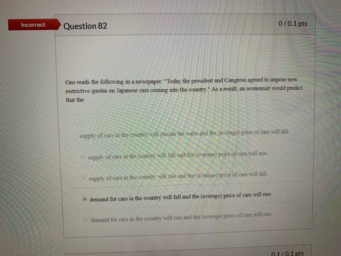 Solved 0/0.1 pts Incorrect Question 62 If a small increase | Chegg.com