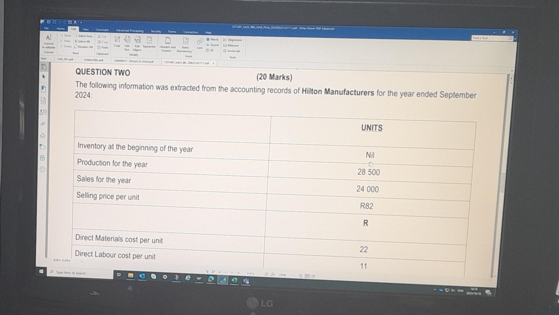 Solved (20 Marks) The following information was extracted | Chegg.com