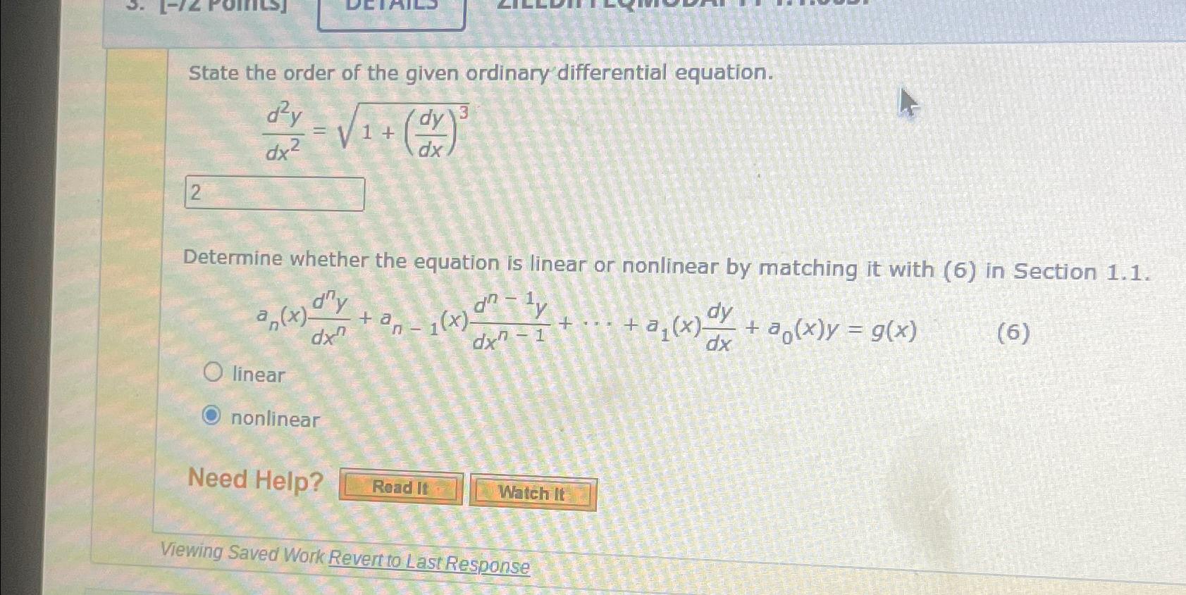 Solved State The Order Of The Given Ordinary Differential