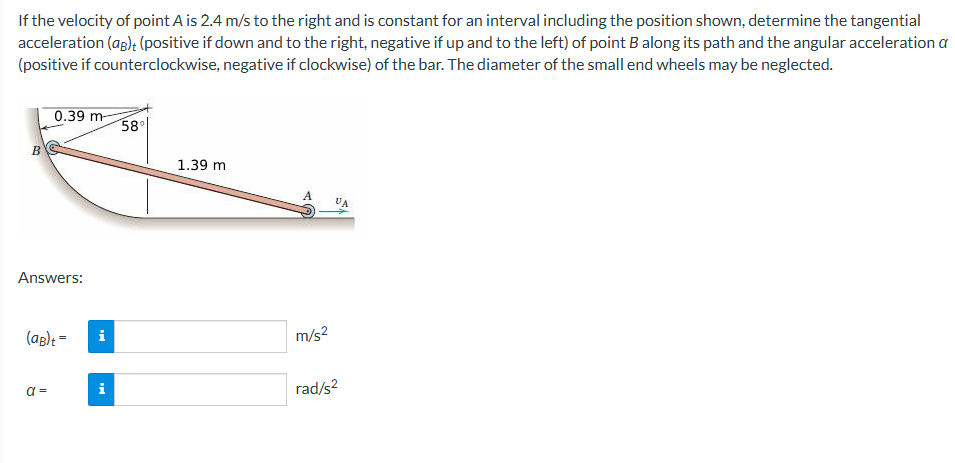 Solved If the velocity of point A is 2.4(m)/(s) ﻿to the | Chegg.com
