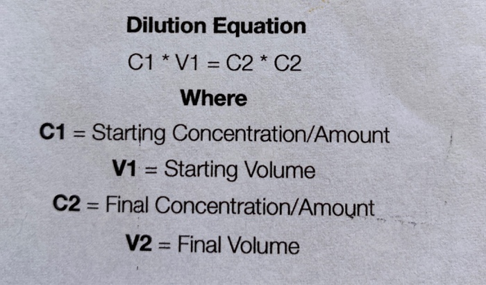 Solved Diluting 10ng/uL Extract to ing/L C1V1 = C2V2 Where | Chegg.com