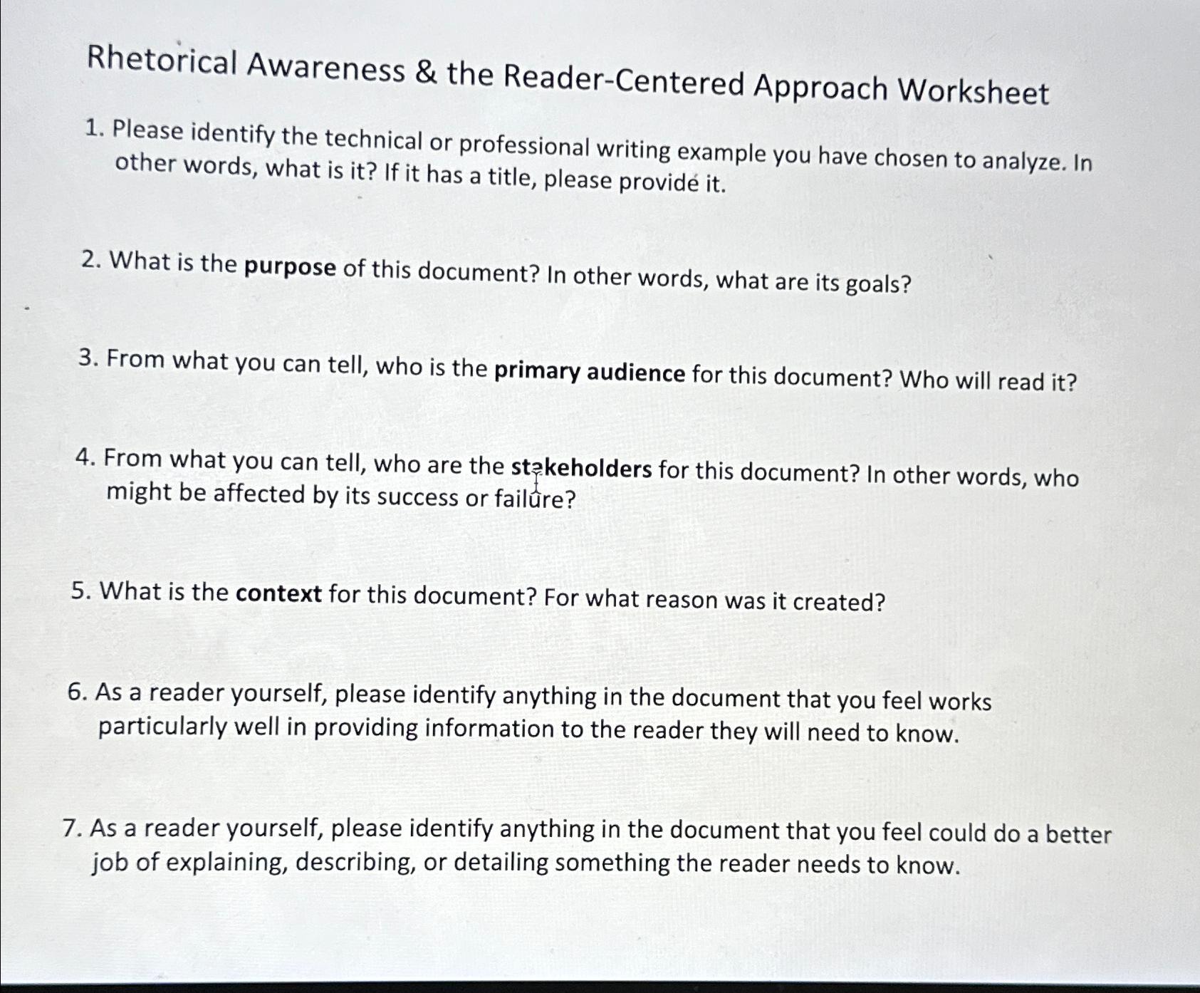 Solved Rhetorical Awareness & the Reader-Centered Approach | Chegg.com