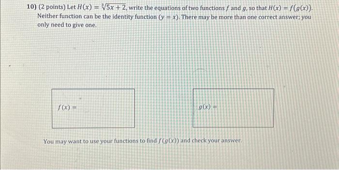 Solved 10) (2 points) Let H(x) = 5x + 2, write the equations | Chegg.com