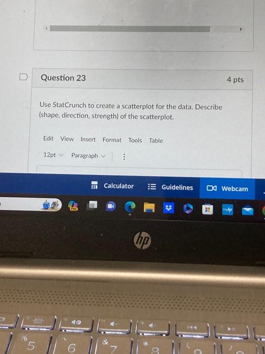 Use StatCrunch to create a scatterplot for the data. | Chegg.com