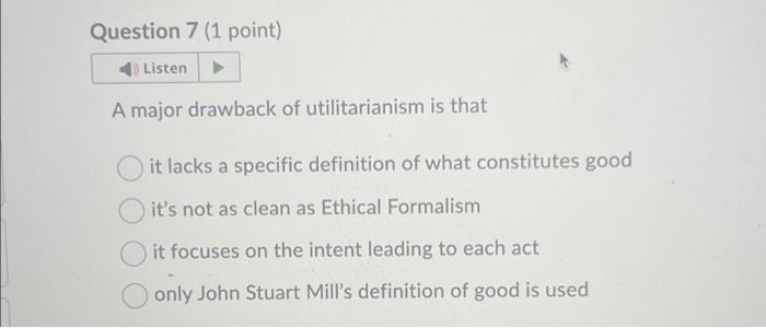 Question 7 (1 point) Listen A major drawback of | Chegg.com