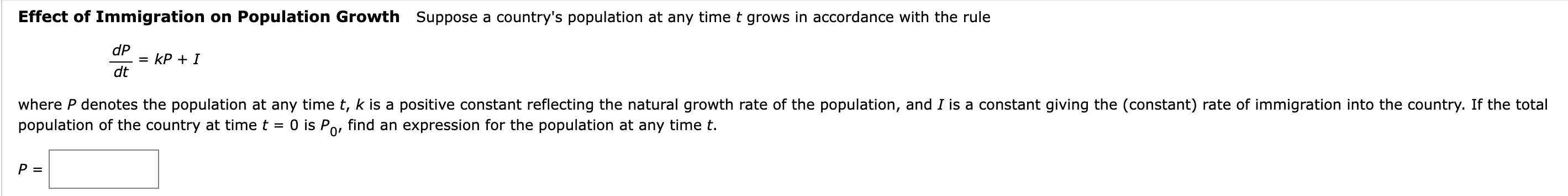 Solved Effect of Immigration on Population Growth Suppose a | Chegg.com