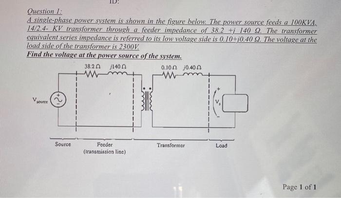 Solved Question 1: A single-phase power system is shown in | Chegg.com