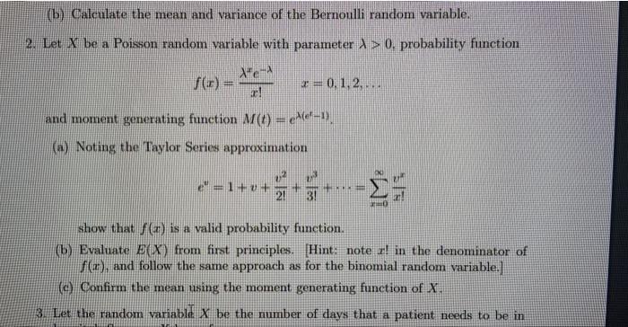 Solved B Calculate The Mean And Variance Of The Bernoulli