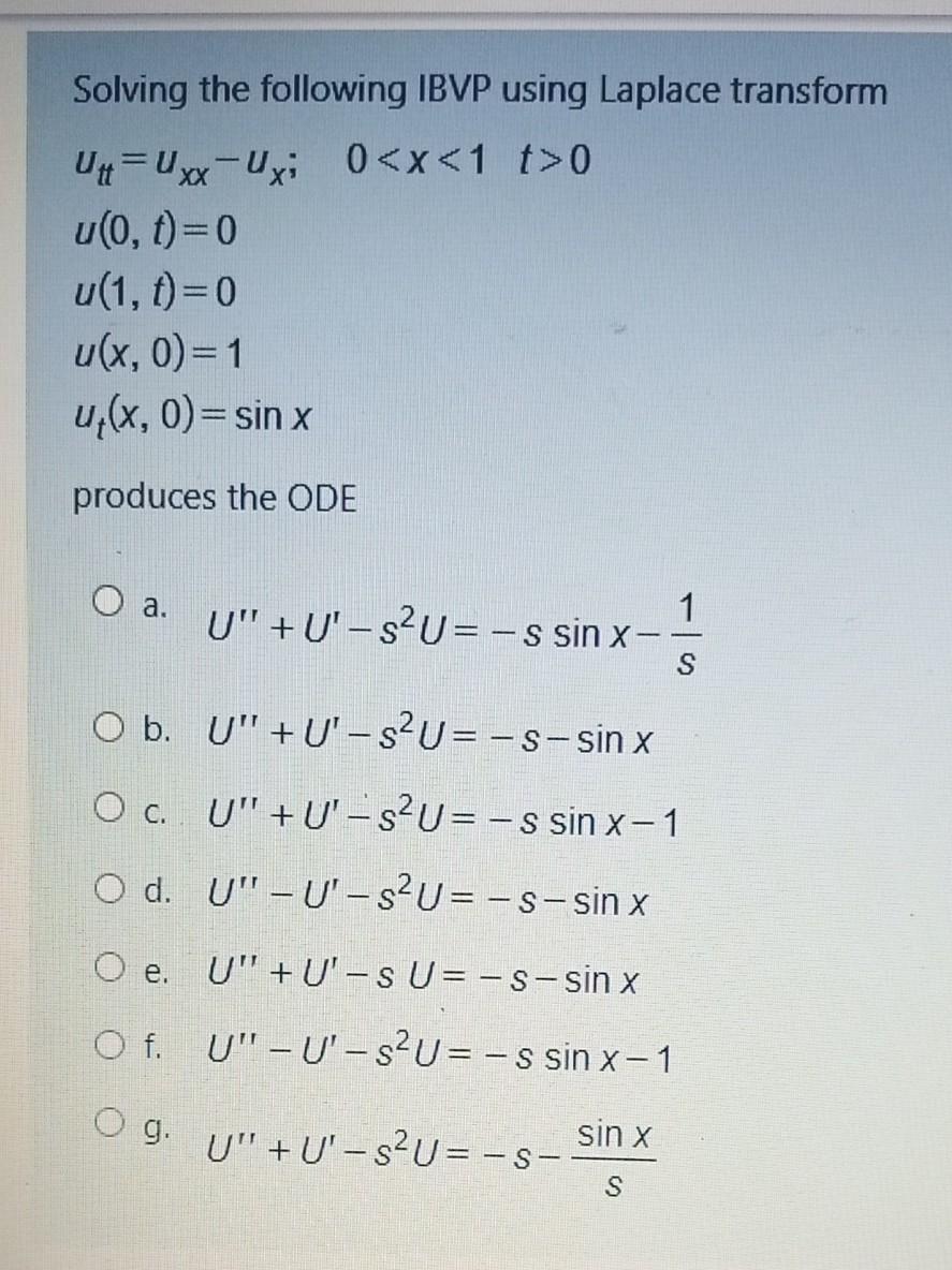 Solved Solving the following IBVP using Laplace transform | Chegg.com