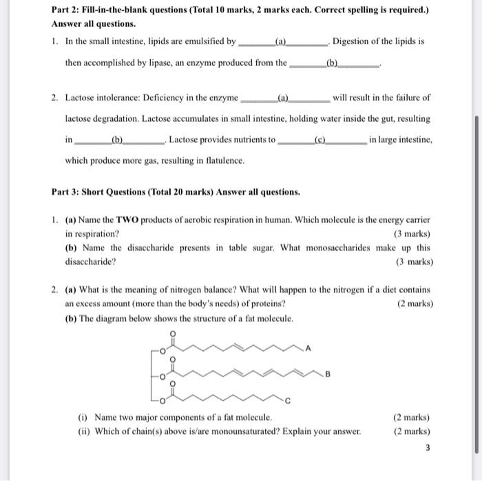Solved Part 2: Fill-in-the-blank questions (Total 10 marks, | Chegg.com