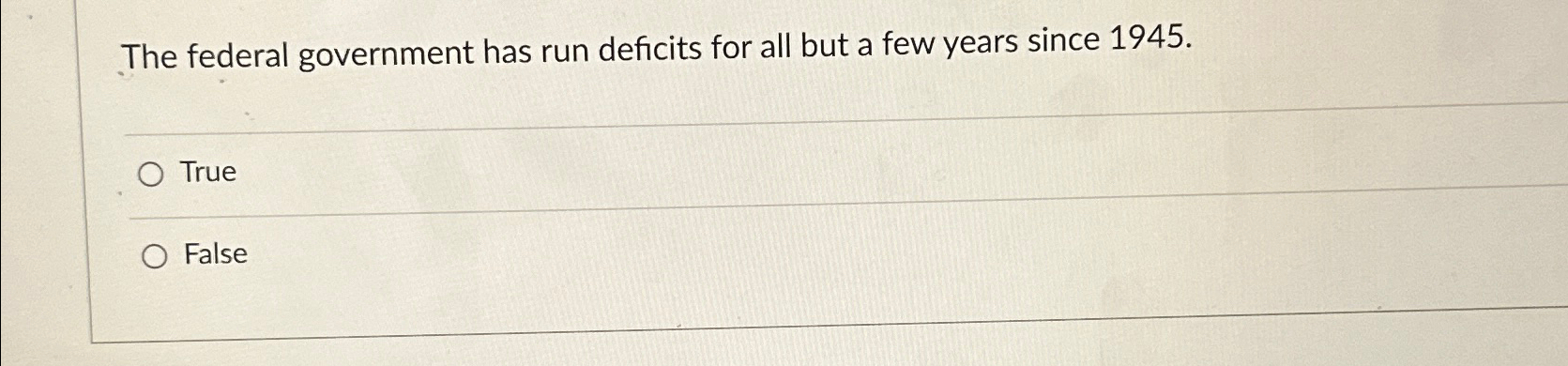 Solved The federal government has run deficits for all but a | Chegg.com