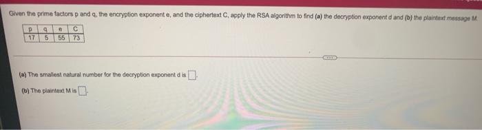 Solved Given the prime factors p and q, the encryption | Chegg.com