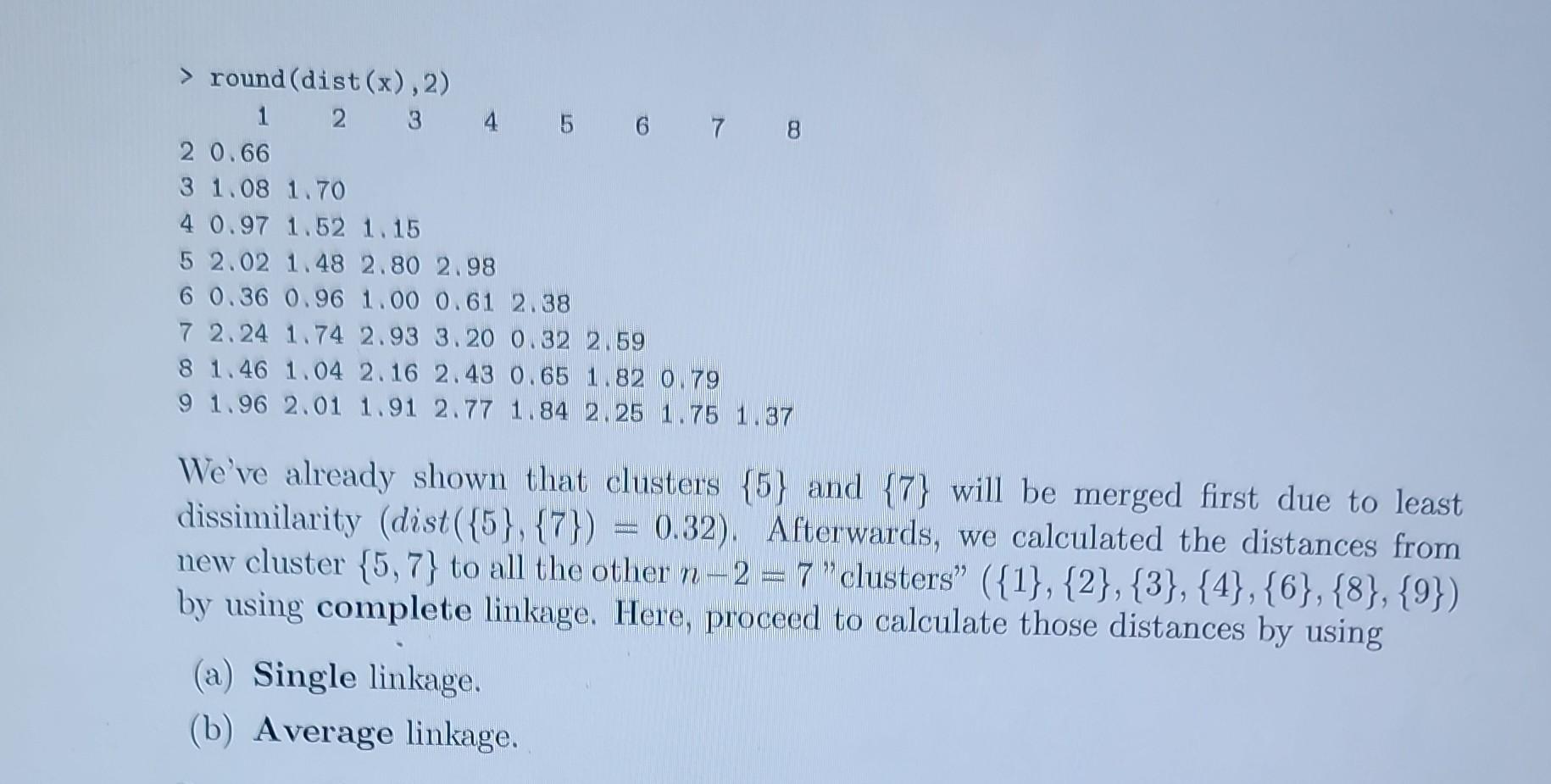 Solved We've already shown that clusters {5} and {7} will be | Chegg.com