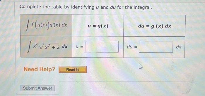 Solved Complete the table by identifying u and du for the | Chegg.com
