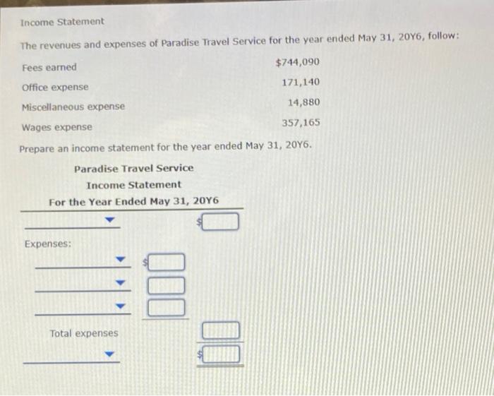 Solved Income Statement The revenues and expenses of | Chegg.com
