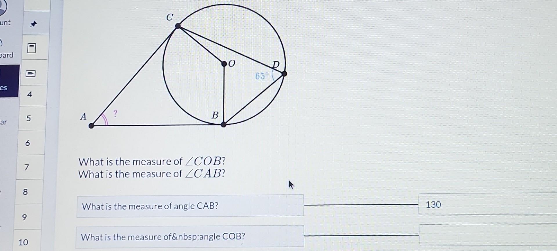 Solved What is the measure of ∠COB ? What is the measure of | Chegg.com