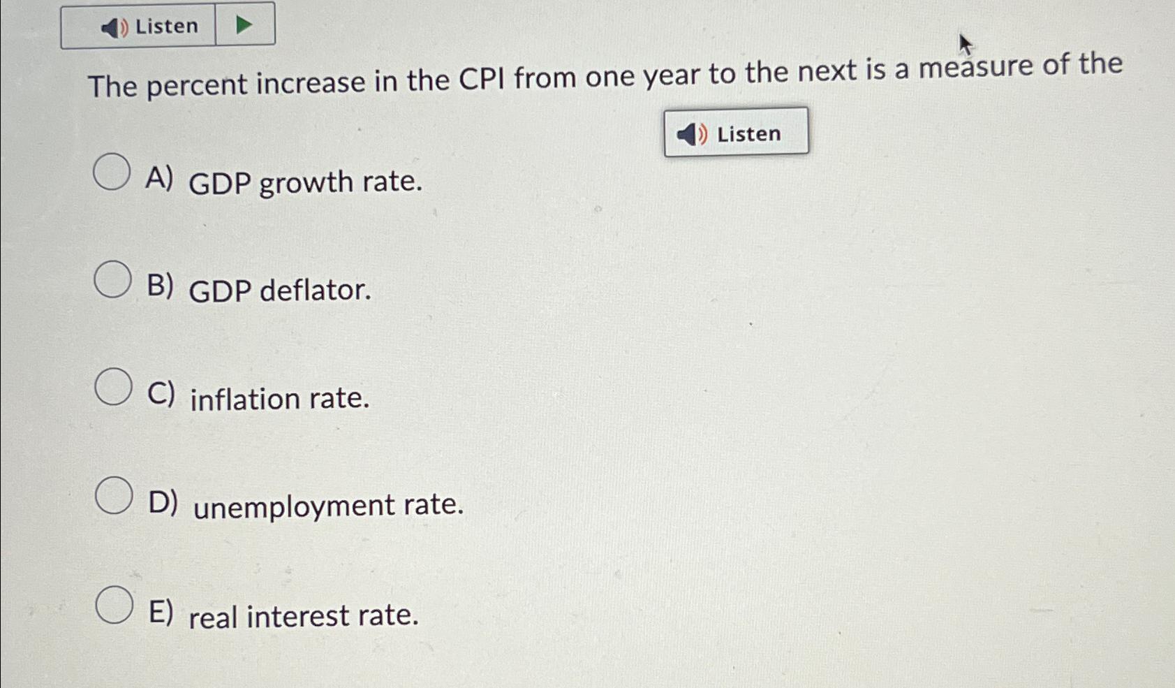 Solved ListenThe percent increase in the CPI from one year | Chegg.com