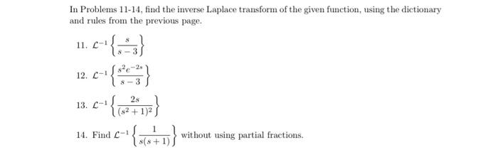 Solved In Problems 11-14, find the inverse Laplace transform | Chegg.com