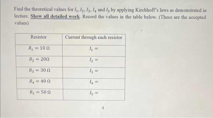 Solved Find the theoretical values for I1,I2,I3,I4 and I5 by | Chegg.com