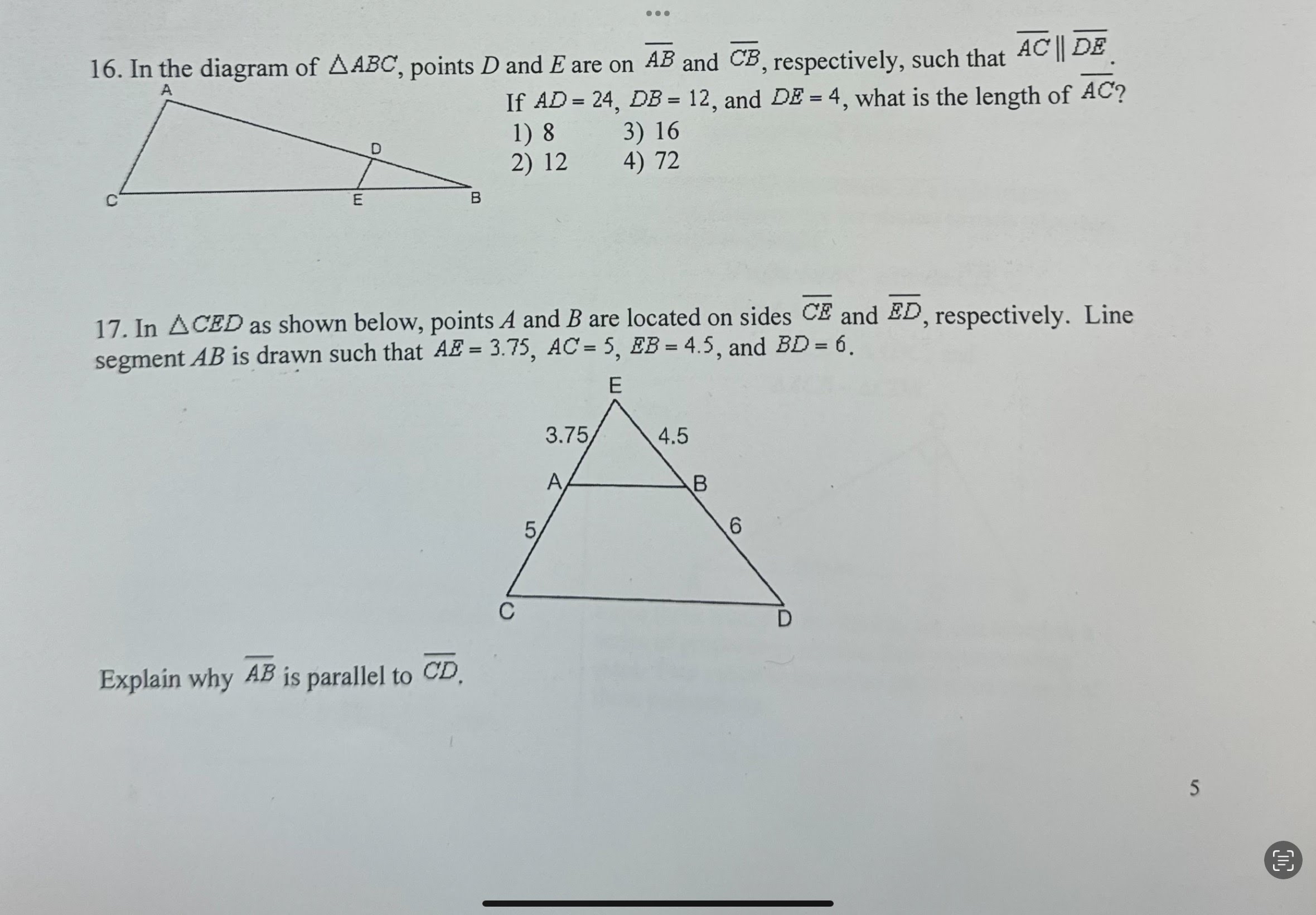 Solved In the diagram of ????ABC, ﻿points D ﻿and E ﻿are on | Chegg.com