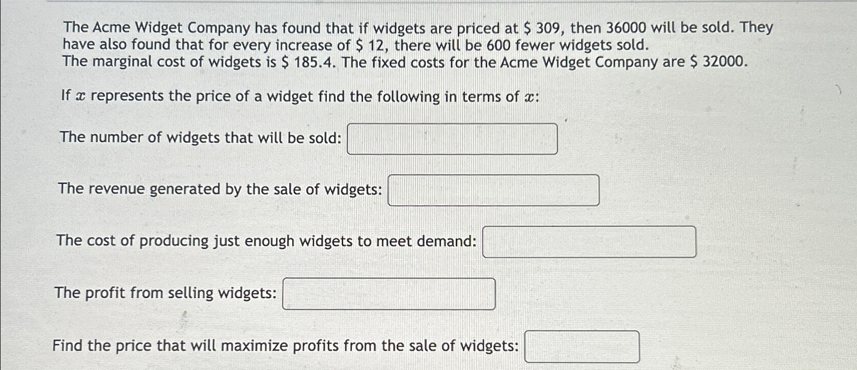 The Acme Widget Company has found that if widgets are | Chegg.com