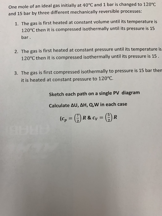 Solved One mole of an ideal gas initially at 40°C and 1 bar | Chegg.com