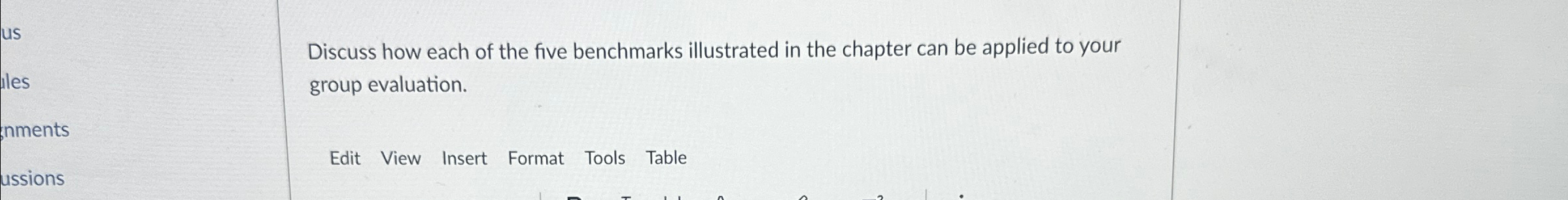 Solved Discuss how each of the five benchmarks illustrated | Chegg.com
