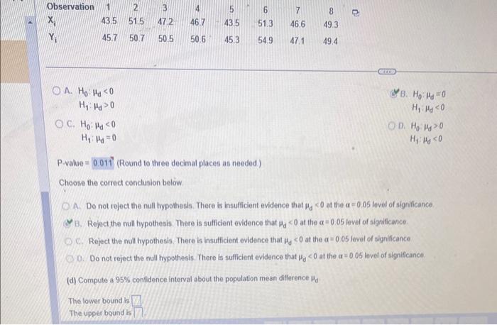 Solved A. H0:μd 0 B. H0⋅μd=0 H1⋅μd
