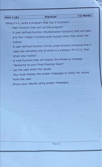 Solved Practical Part 1 A 7 5 Marks Using C Write A